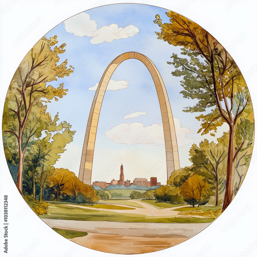 Gateway Arch. Gateway Arch hand-drawn comic illustration. Vector doodle ...