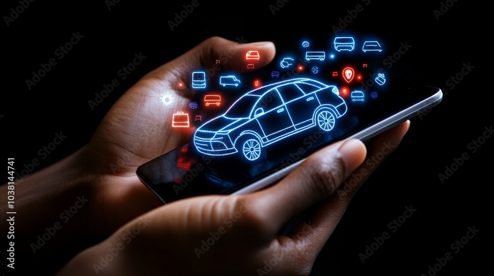 Smart Car Selection: A futuristic digital car model hovers above a ...