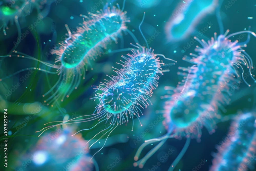 3d illustration of bacteria escherichia coli or e.Coli, bacteria which ...