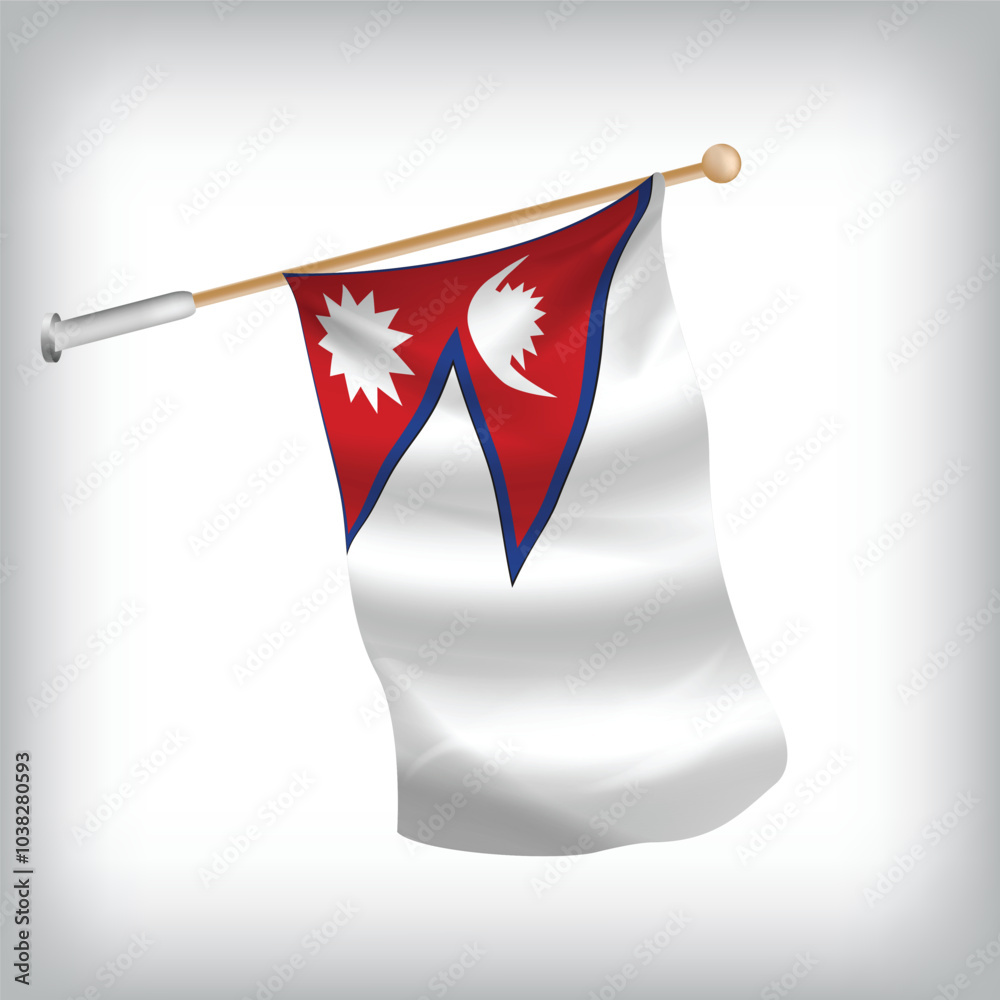 Realistic illustration of Nepal flags waving on the wall. The set is in ...