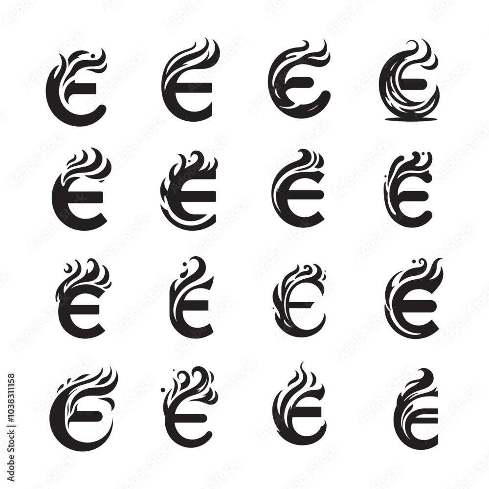 Vector de Stock Alphabet letter E with fire shape silhouette vector ...