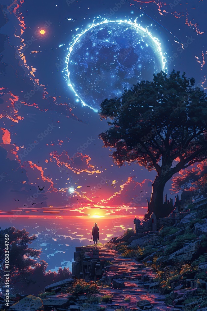 pixel art of blue eclipse in an epic fantasy game, using pixel art ...