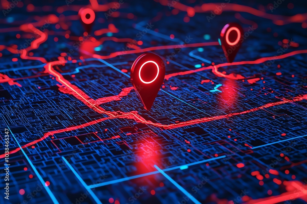 Virtual map of crime hotspots, AI detection system, 3D illustration ...