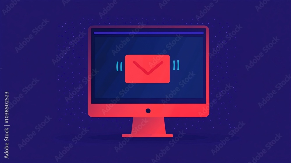 Computer monitor displaying an envelope icon with sound waves. Stock ...