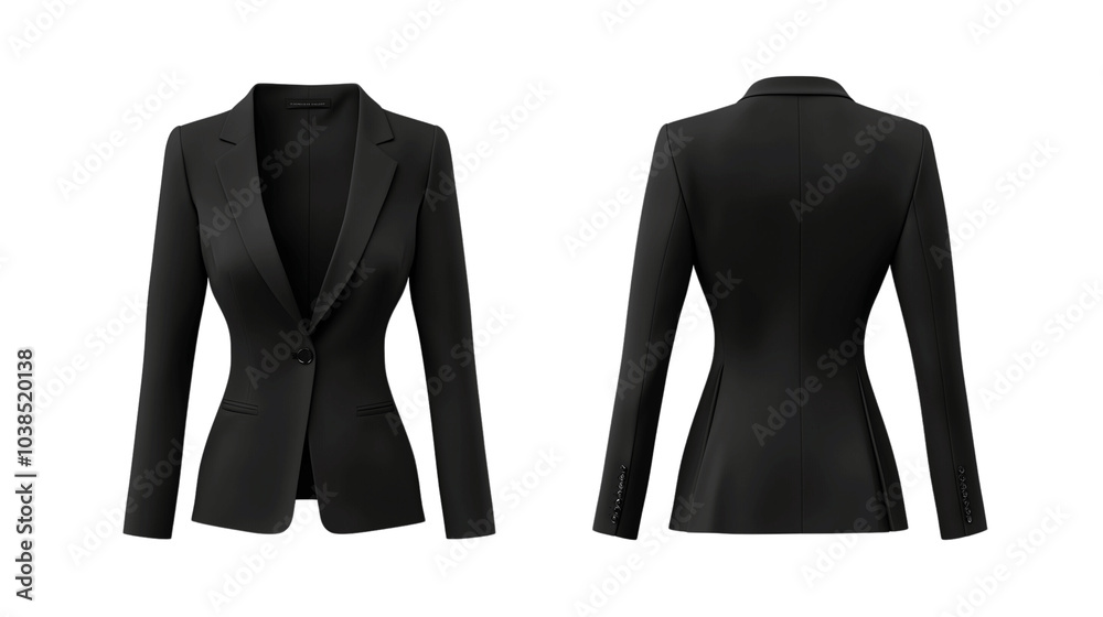 strapless mockup template, front and back view, a sleek black blazer in ...