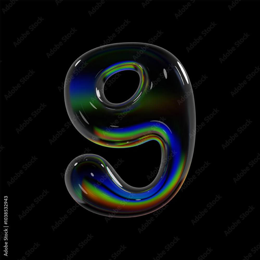Vector de Stock Number 9, 3d balloon bubble nine number. Holographic ...
