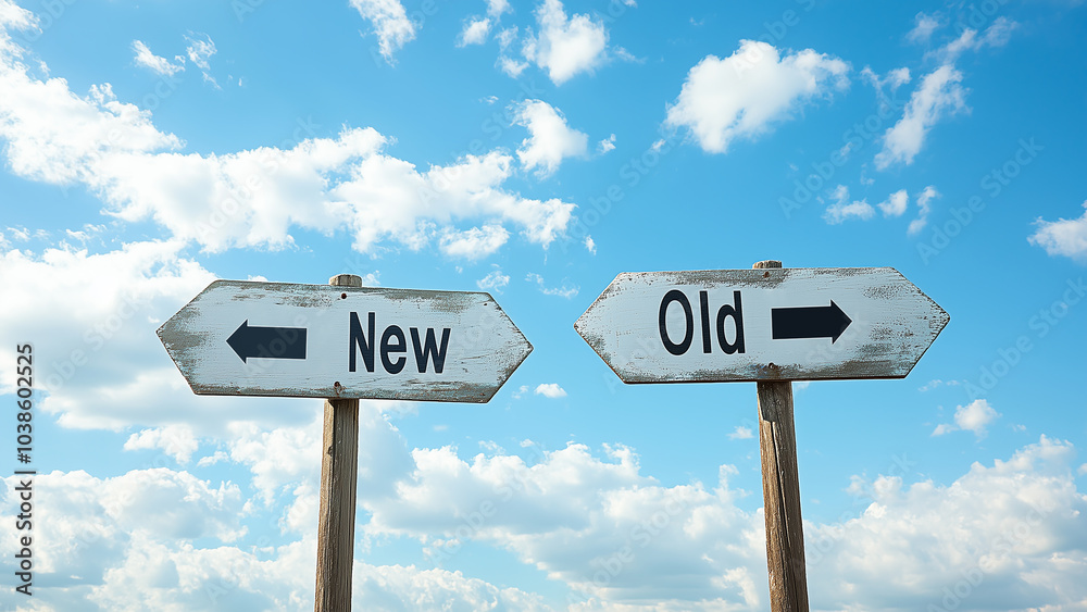 Old vs. new concept. Road signs featuring two arrows pointing in ...