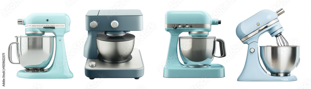 Blue Modern Kitchen Stand Mixer set collection on transparent cutout ...
