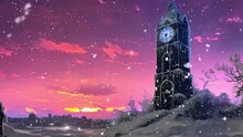 Pink Clock Tower In Winter Free Stock Photo - Public Domain Pictures
