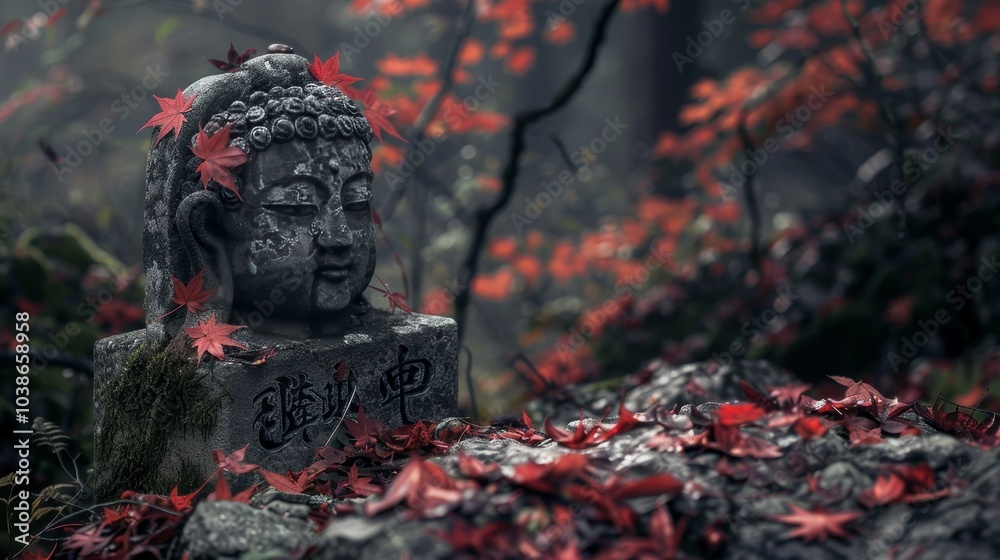 Covered in fallen autumn leaves, this enigmatic Japanese shrine offers ...