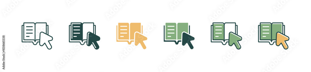 arrow pointing an open book icon set digital library read education ...