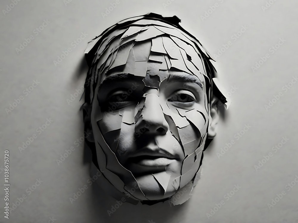 Torn paper in the shape of a person's head. mental health issues ...