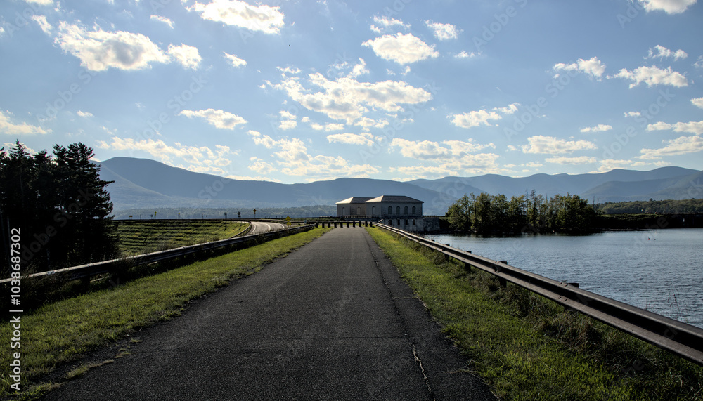 dividing weir building on bridge across ashokan reservoir hudson valley ...