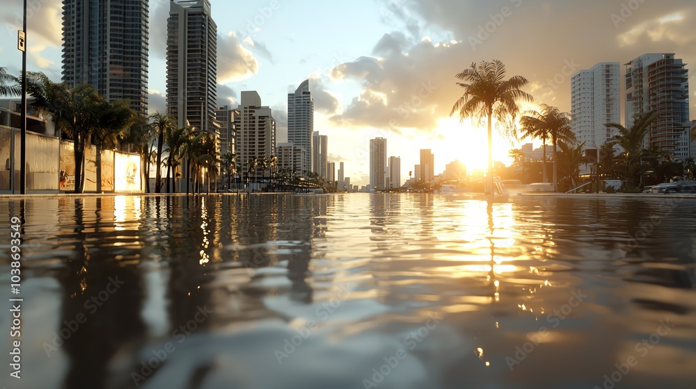 Sea level rising over coastal cities, visualizing the environmental ...