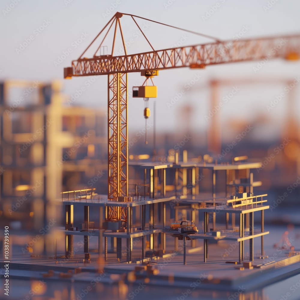 3D model construction of building structure and tower crane. Generative ...