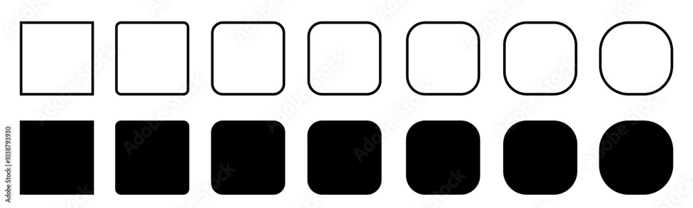 Squares set with rounded borders and corners in various styles flat and ...