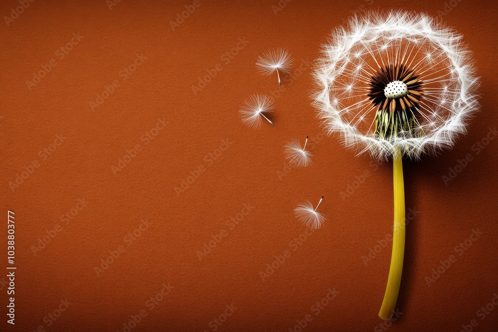 Dandelion puffball in a retro poster design, with stylized seeds ...