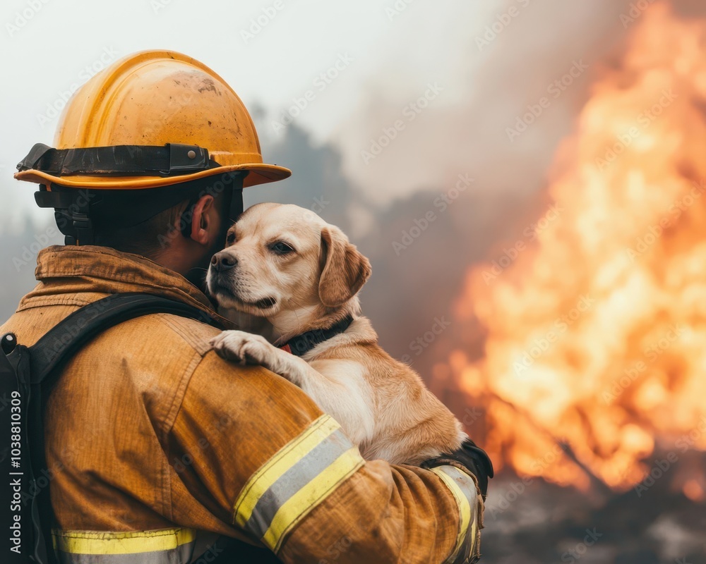 Firefighter saving a pet from a burning house, heartwarming rescue ...