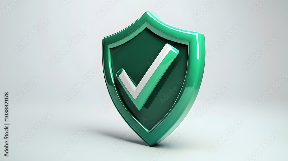 cartoon 3d Icon safety shield check mark perspective . green symbol security safety icon ...