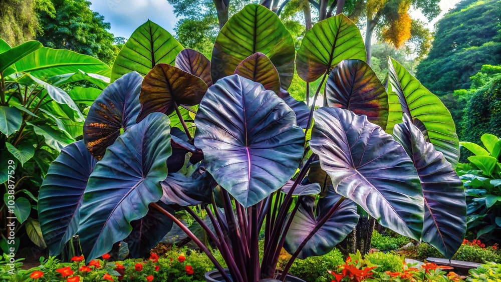 Ilustración de Stock Stunning front view of the Colocasia Esculenta ...