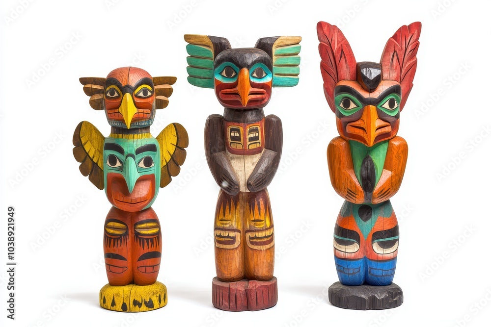 Wooden totems representing clans and families large Native American ...