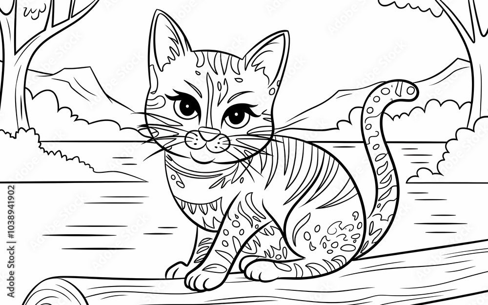 Cat coloring page design illustration whit and black design white ...