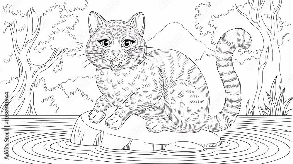 Cat coloring page design illustration whit and black design white ...