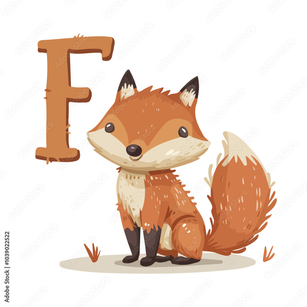 Vector drawing of Fox cartoon alphabet F, isolated on a white ...