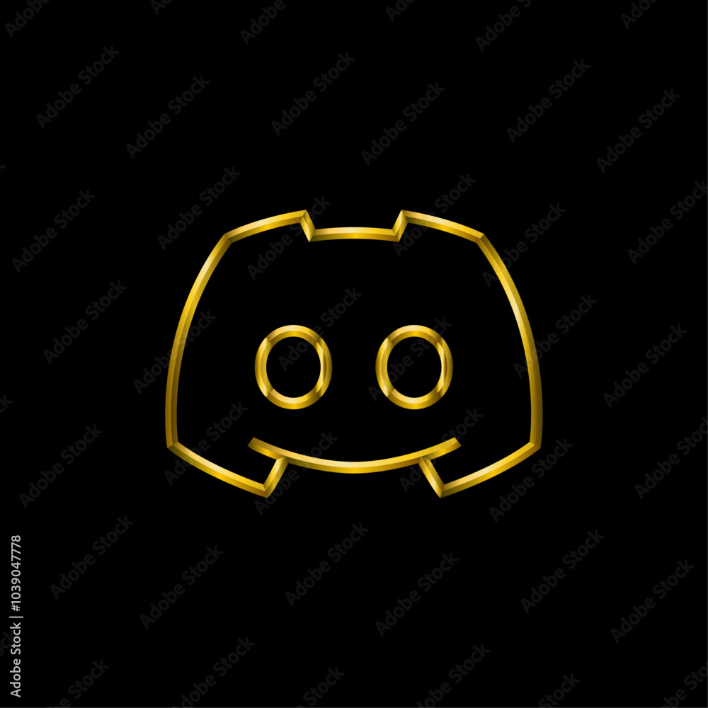 Discord symbol. Vectorized social media logo. Metallic golden lines ...