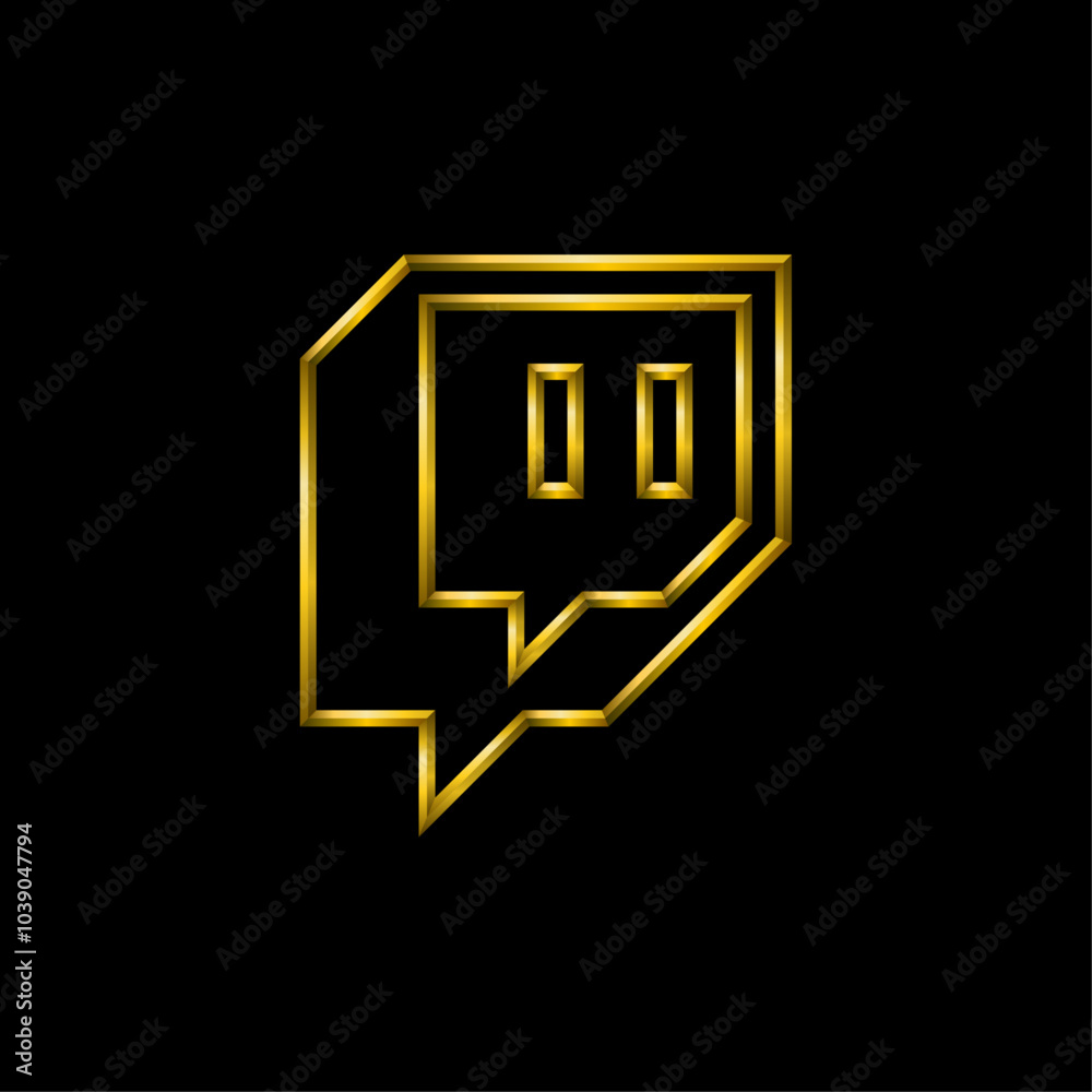 Twitch symbol. Vectorized social media logo. Metallic golden lines ...