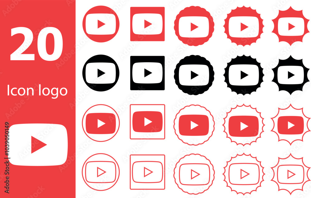 youtube logo, different shapes of youtube logo. editorial vector Stock Vector | Adobe Stock