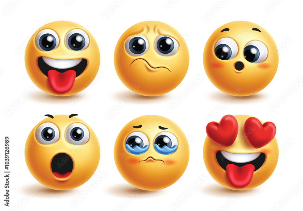 Emoji emoticon characters vector set. Emoticon cute face in happy ...