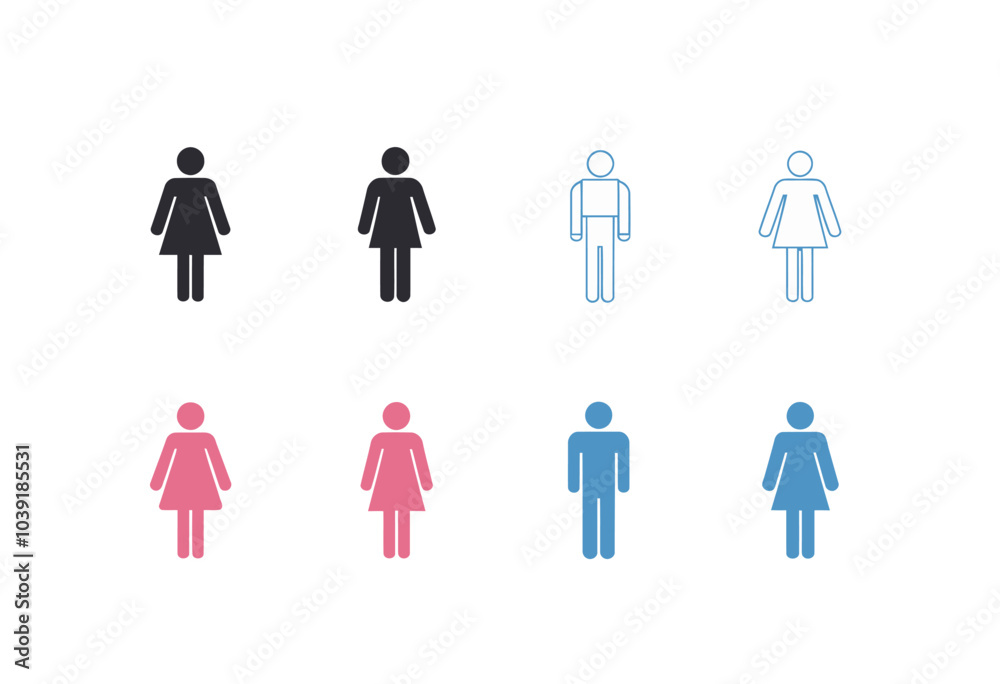 Vector Gender Icons: Four Distinct Rows Featuring Solid, Outlined, and ...