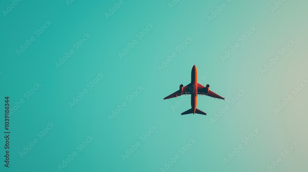 Airplane flying against a gradient blue sky, perfect for travel and ...