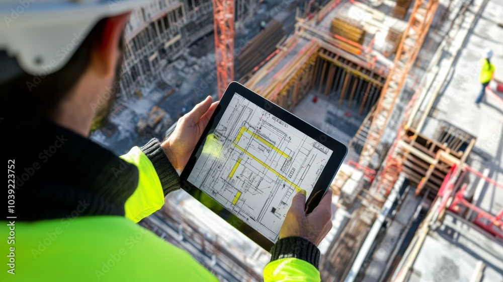 ภาพถ่าย Stock An architect reviewing BIM models on a tablet with ...