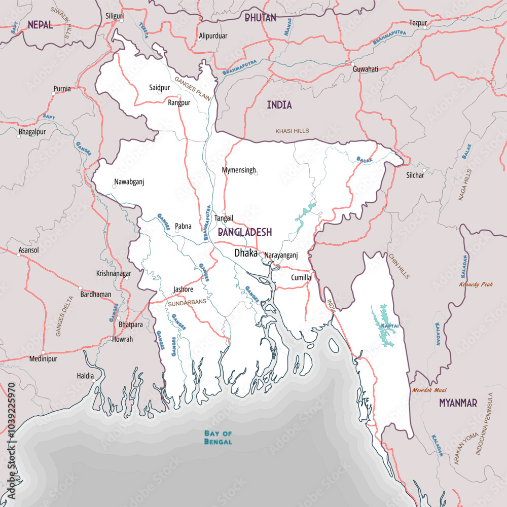 Simple outline map of Bangladesh coloring page Stock Vector | Adobe Stock