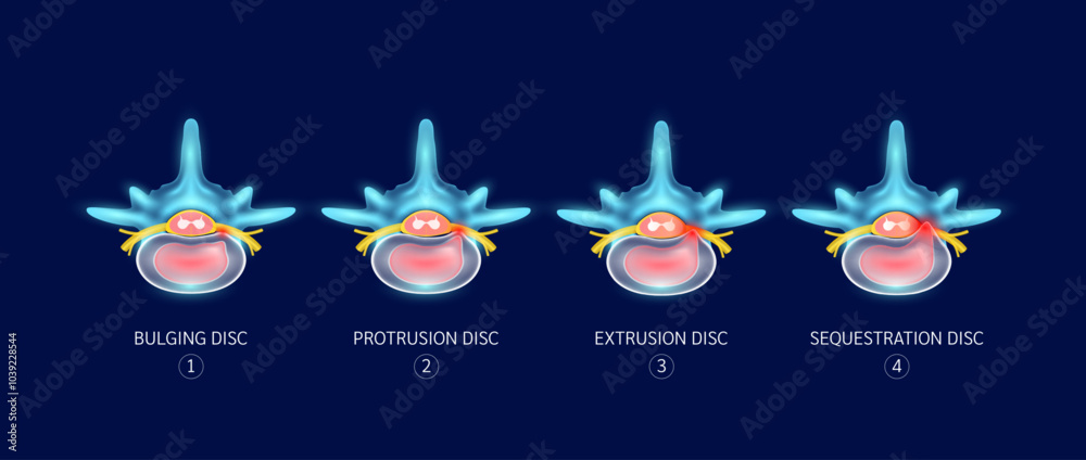Difference between stages of herniated disc. Bulge, Protrusion ...