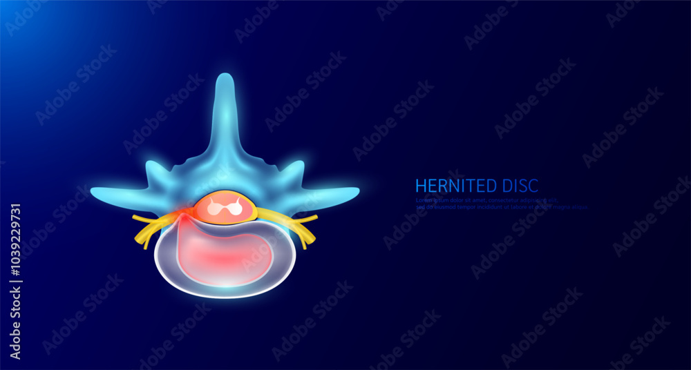 Herniated disc that make back and neck pain. Top view spinal nerve cord ...