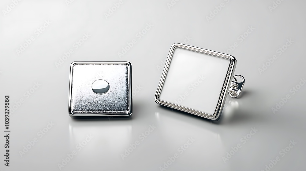White lapel pin mockup front and back side view 3d rendering. Empty ...