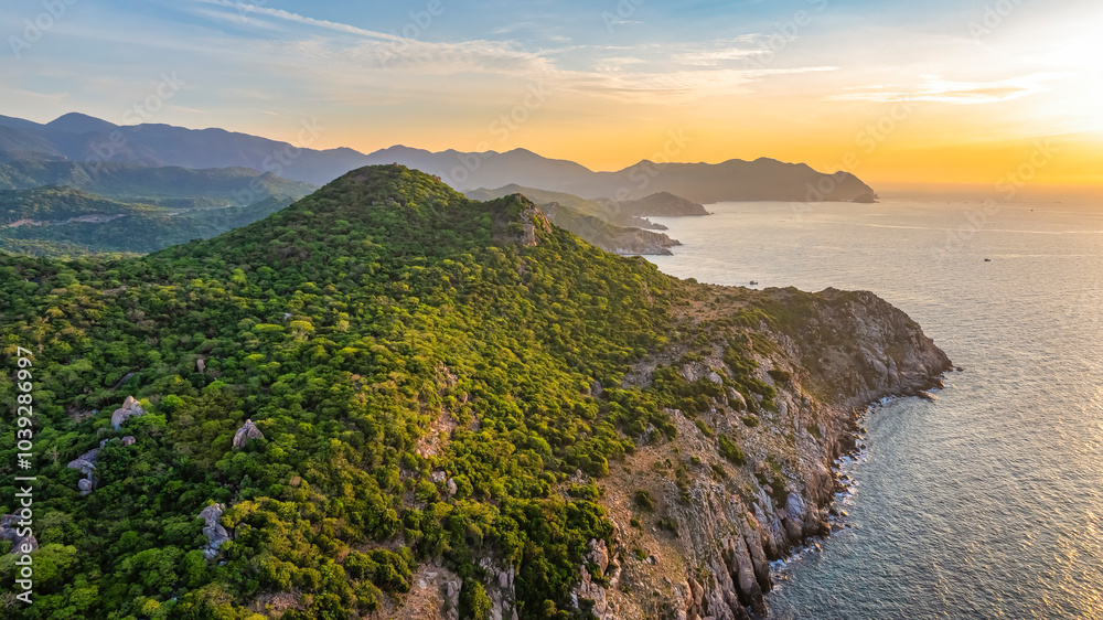 Beautiful Nui Chua national park beach with turquoise color water and ...