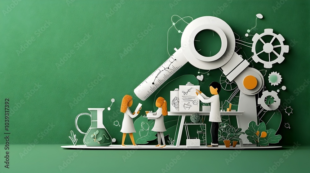 paper cut depicting a science fair event where students are showcasing ...