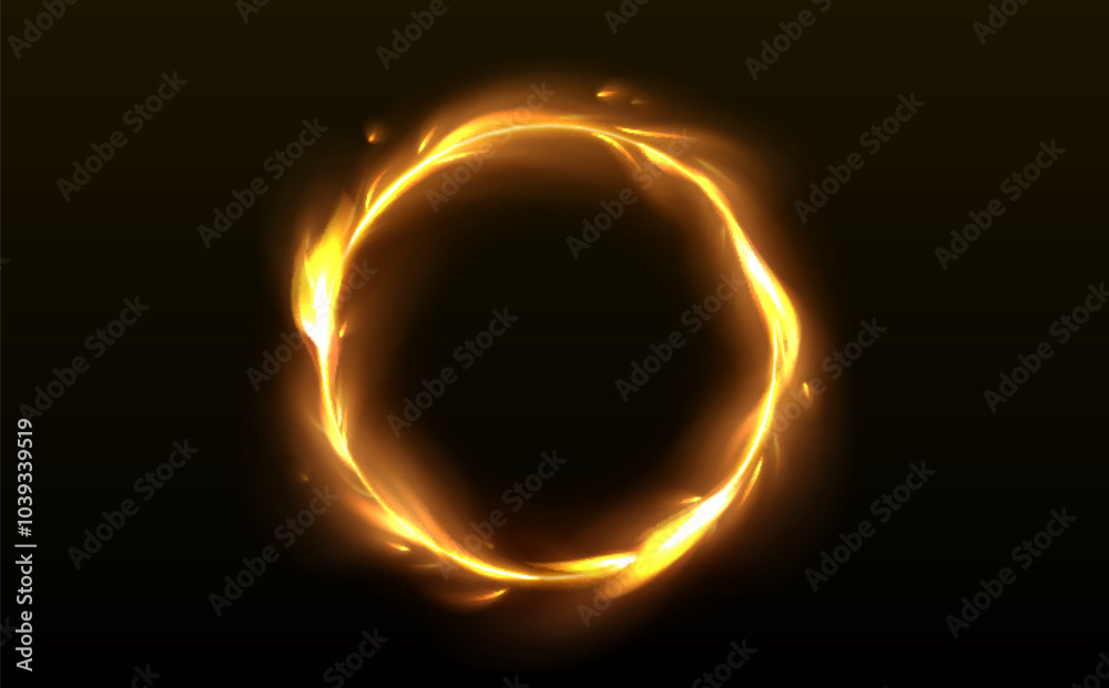 Round fire frame isolated on black background. Vector realistic ...