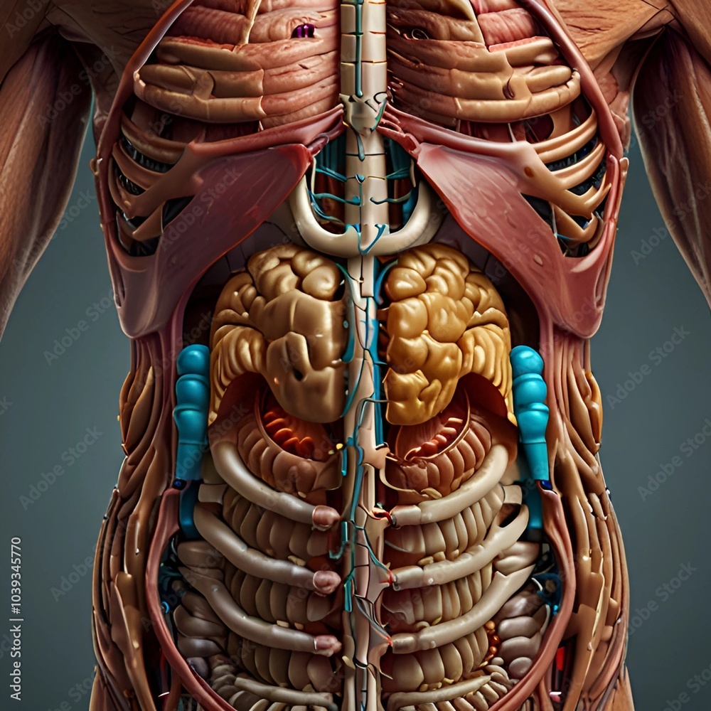 _A medical illustration of the human digestive system, showing the ...