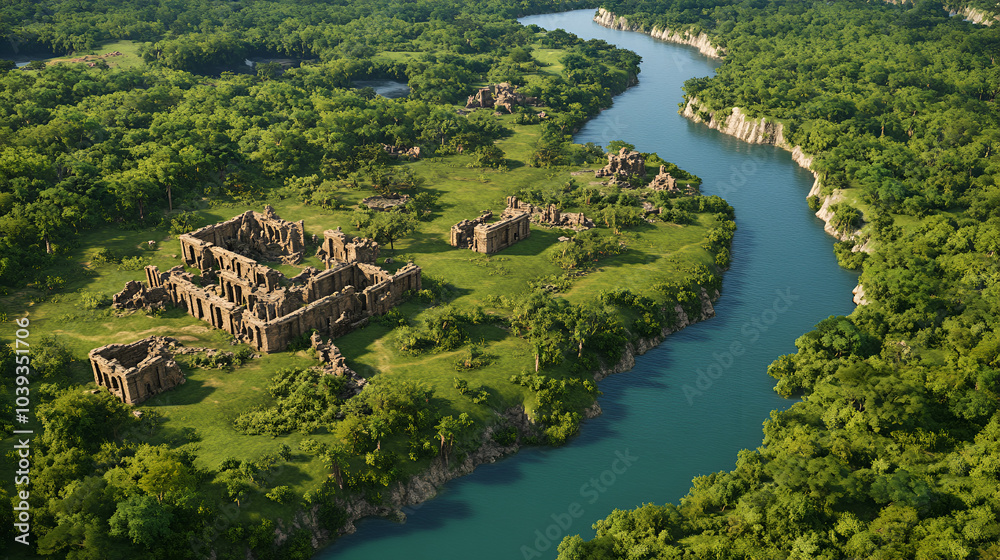 DnD Battlemap Fantasy jungle battle map with river and ruins. Stock ...