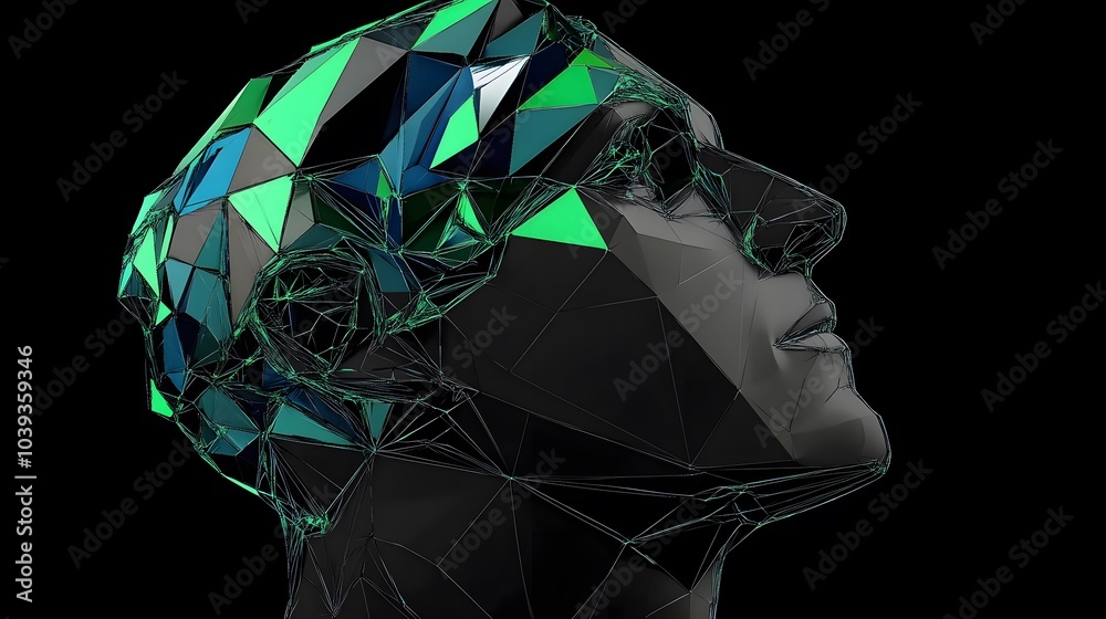 Polygonal human face profile. Abstract modern 3d illustration of a ...