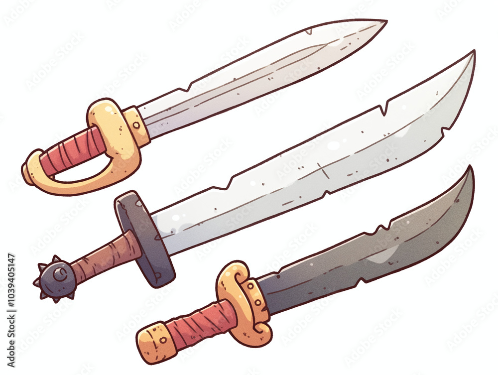 Fantasy Swords: Cartoon Illustration of Medieval Weapons Stock ...