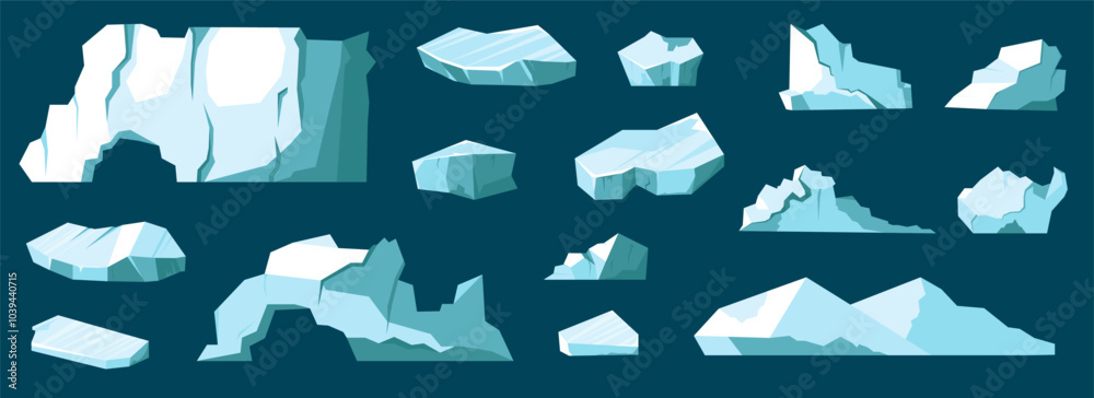 Iceberg. Floating glaciers, ice cubes and blocks. Arctic and Antarctic ...