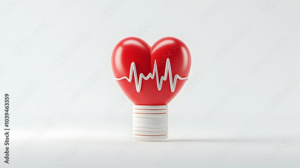 Floating 3D Heart with Vertical ECG Wave on Minimalistic White ...