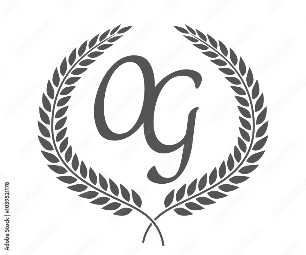 Initial letter O and G, OG monogram logo design with laurel wreath ...