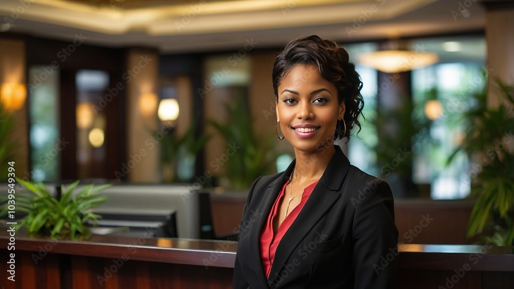 Double Exposure Receptionist - Black Woman in Hotel Lobby Stock ...
